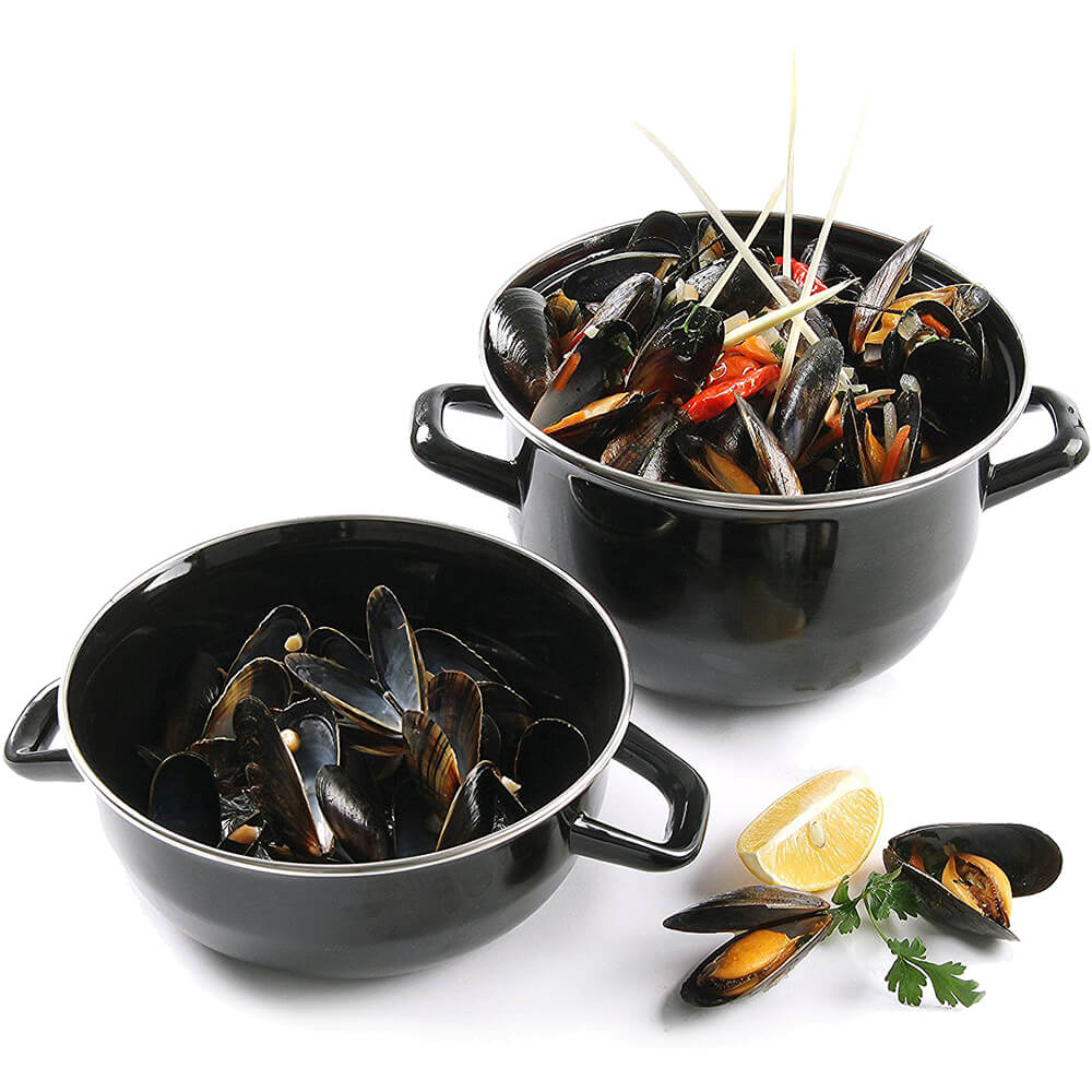 Enamel Steel Mussel Pot With Lid, 2.5 Qts. | 070973 | Hendi
