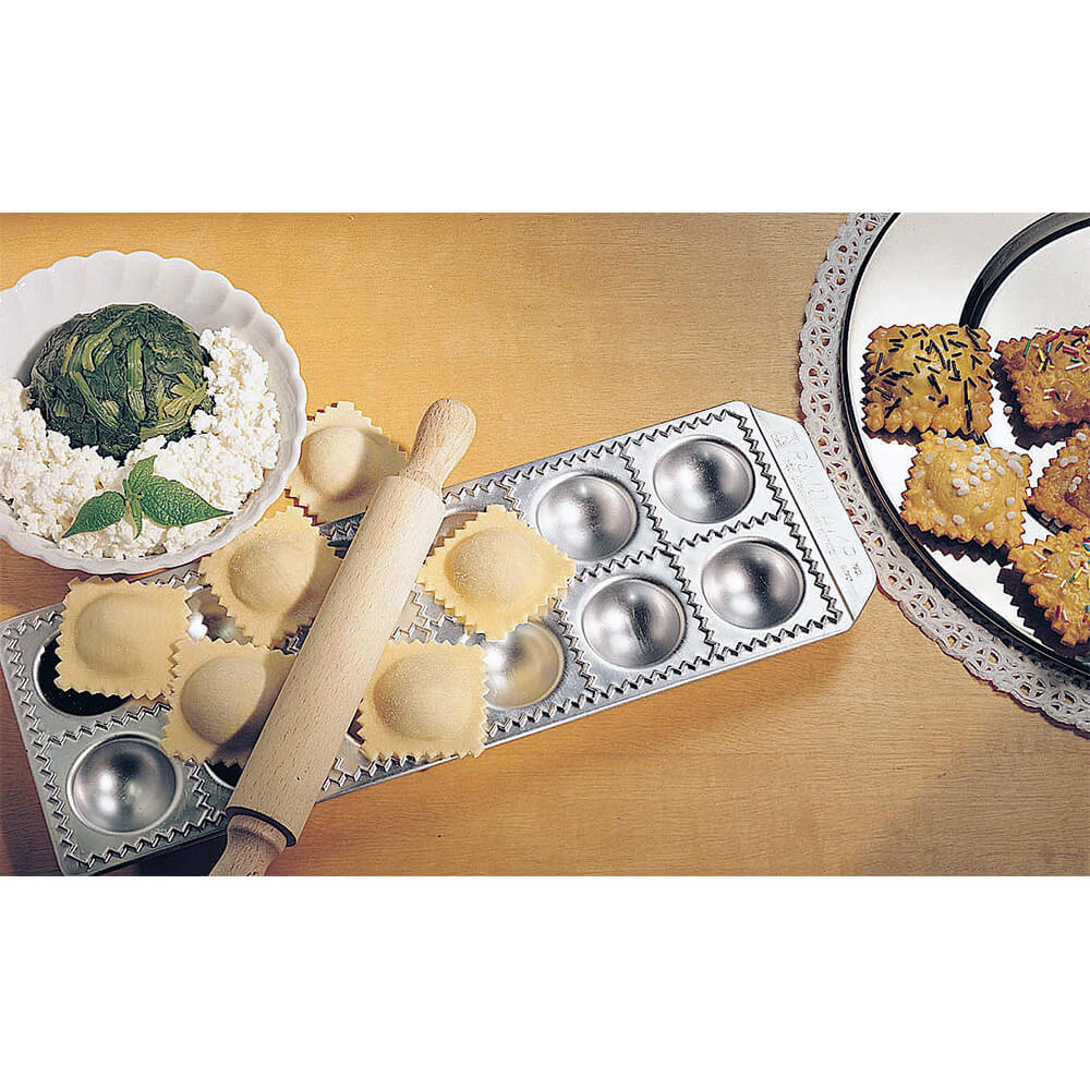 Aluminum Ravioli Mold With Wooden Rolling Pin, 12 Molds | 073194 | Imperia