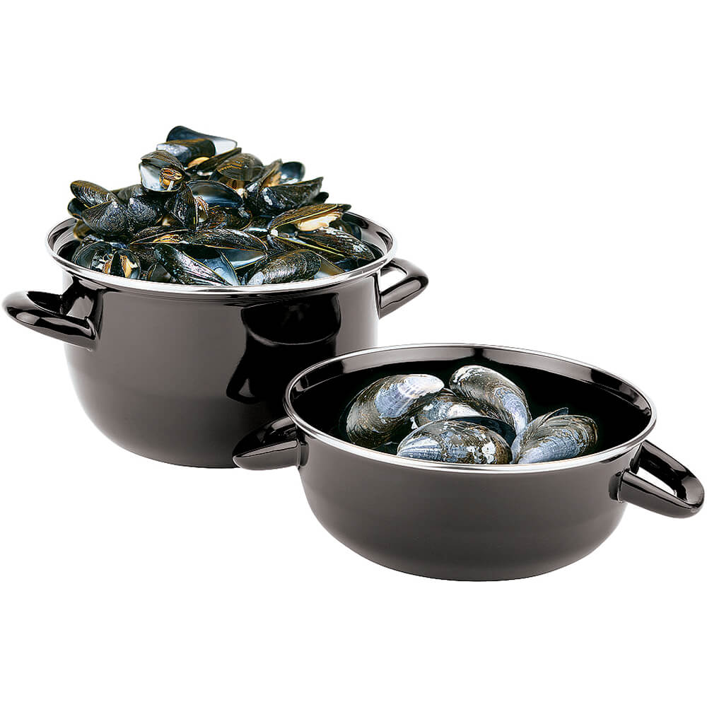 Black, Enamel Steel Mussel Serving Pot Set, 2.2 Qt | 42414-20 | APS