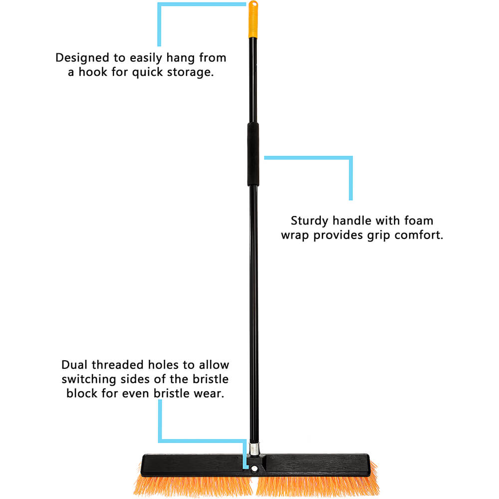 Yellow, Plastic 24" Rough-Surface Push Broom / Outdoor Broom, 3/PK | 460-24-3-3 | Alpine Industries