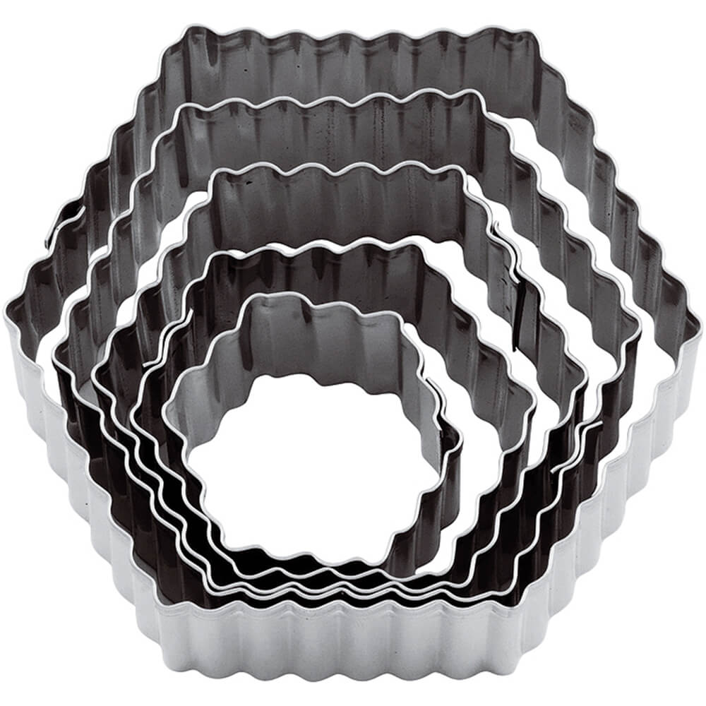 Stainless Steel Fluted Hexagon Dough Cutter, Set Of 5 Assorted Pieces ...