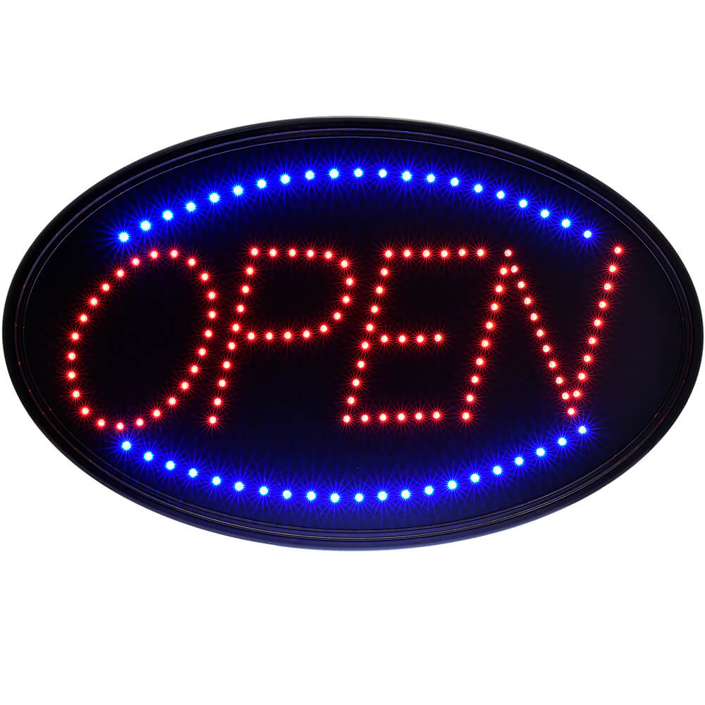 Alpine Industries Black, ABS LED Open Sign, Oval, 23" X 14", 497-02