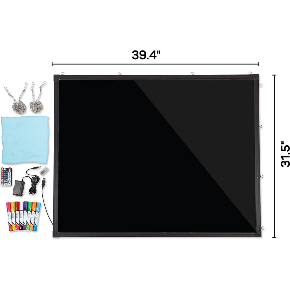 Black, Tempered Glass LED Illuminated Hanging Message Writing Board W ...