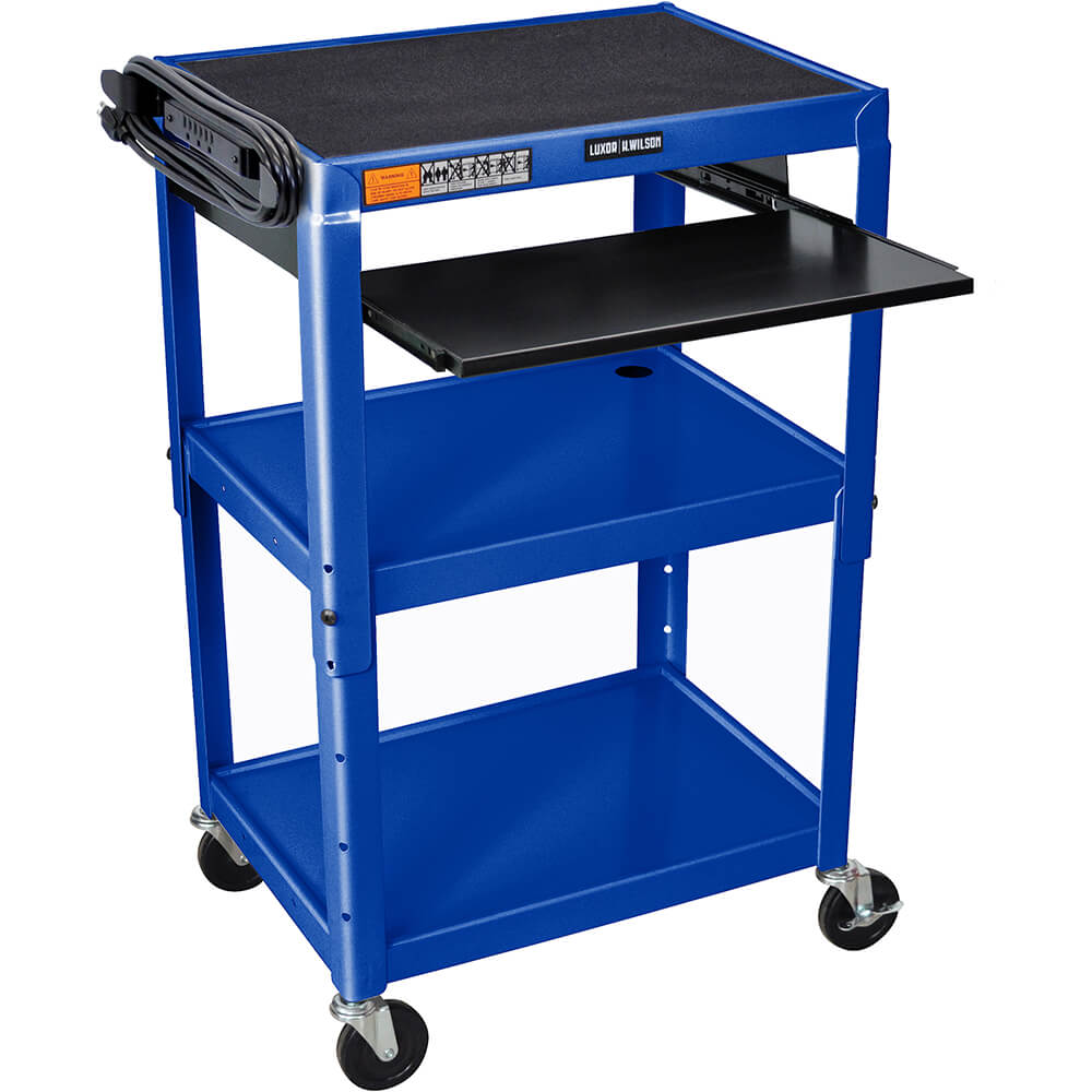 Blue, 24" To 42" Height Adjustable AV / Utility Cart with Keyboard Tray ...