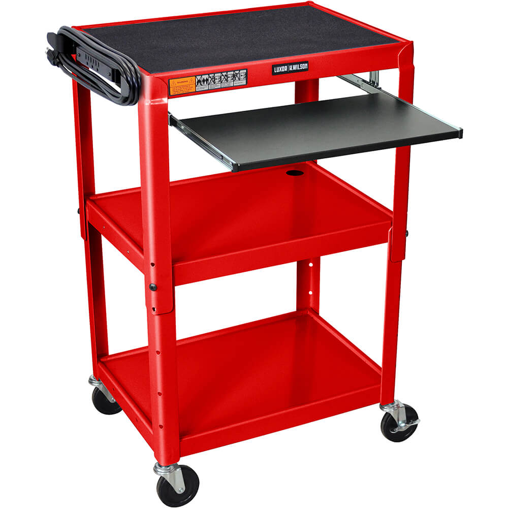 Red, 24" To 42" Height Adjustable AV / Utility Cart with Keyboard Tray ...