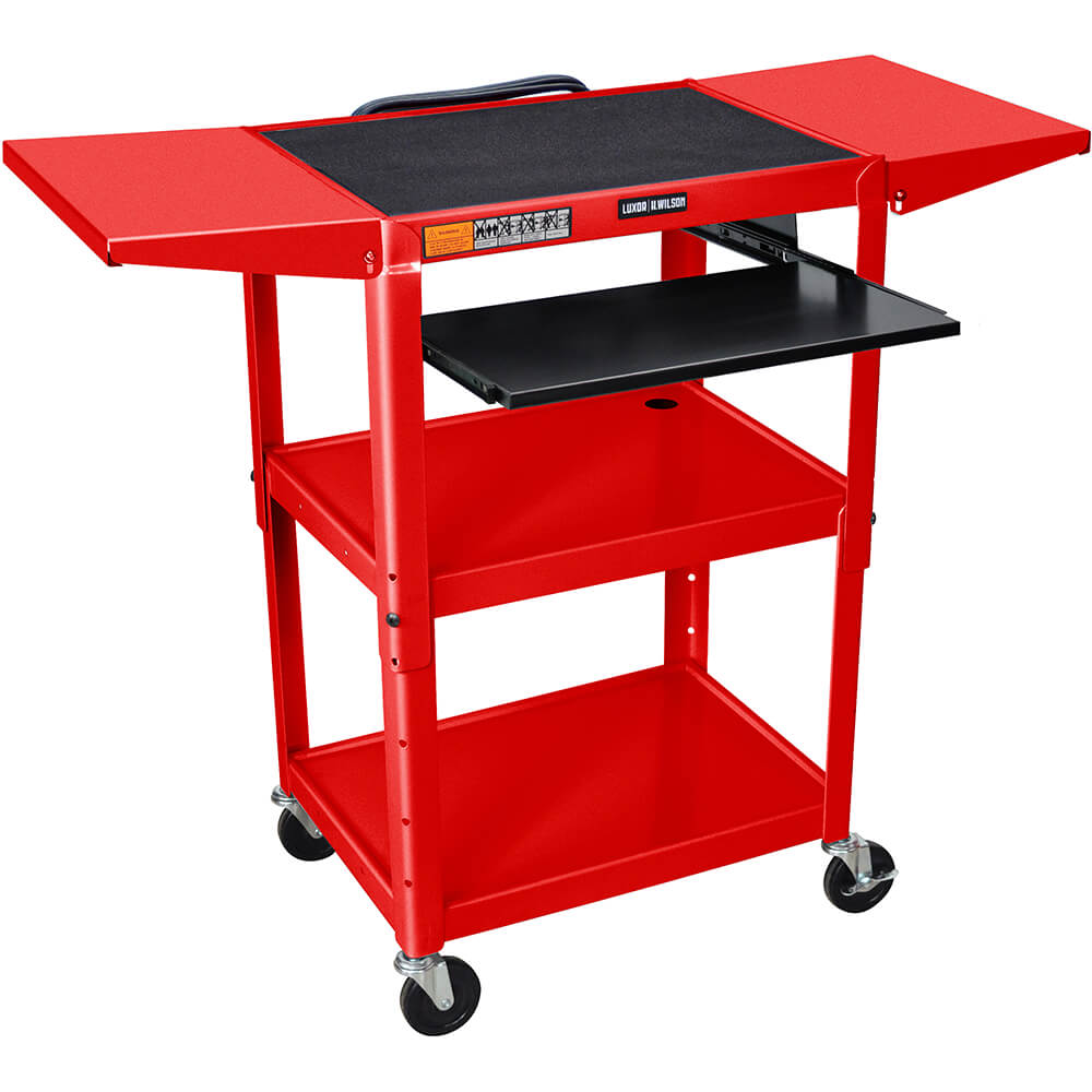 Red, 24" To 42" Height Adjustable AV / Utility Cart with Keyboard Tray ...