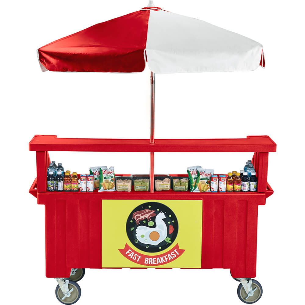 Hot Red, Vending Cart with Umbrella, 4 Pans, 6ft | CVC724-158 | Cambro