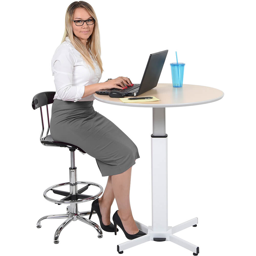 White, 27.5" To 42" Height Adjustable Pedestal Table with Wheels ...