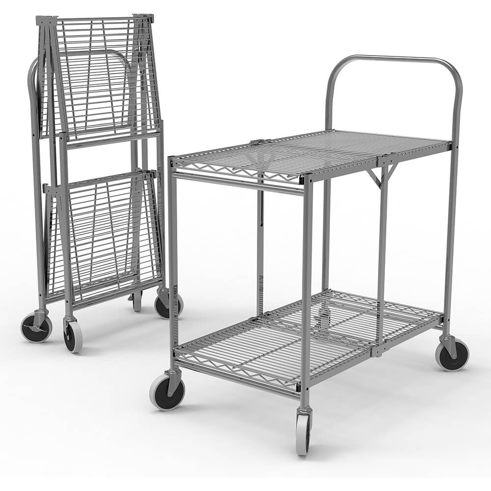 Wire Two-Shelf Rolling Folding Utility Cart | WSCC-2 | Luxor