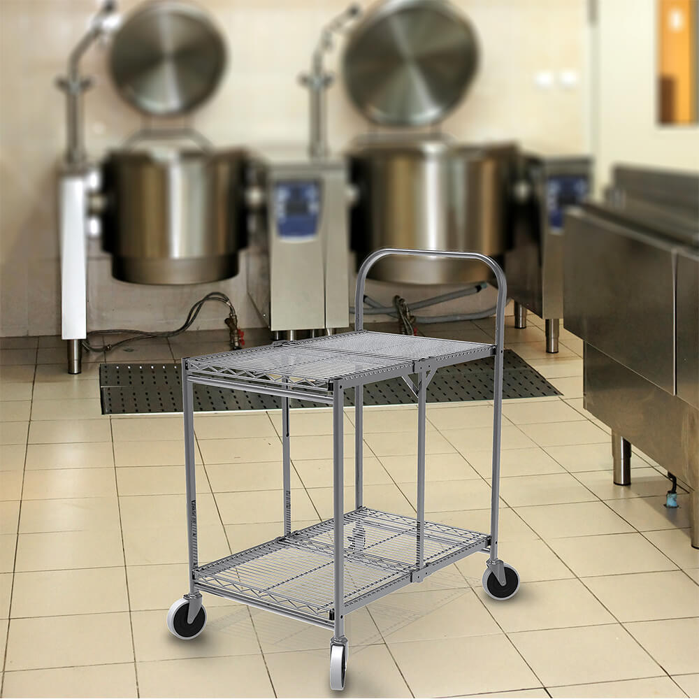 Wire Two-Shelf Rolling Folding Utility Cart | WSCC-2 | Luxor